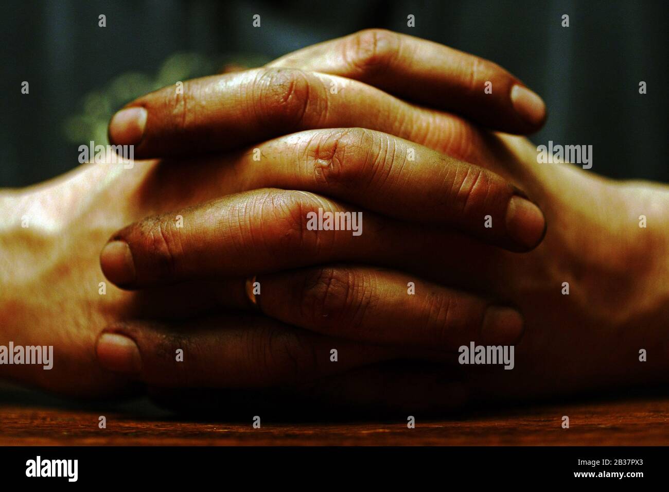 The man folded his arms. Human dirty hands, the hands of a worker Stock ...