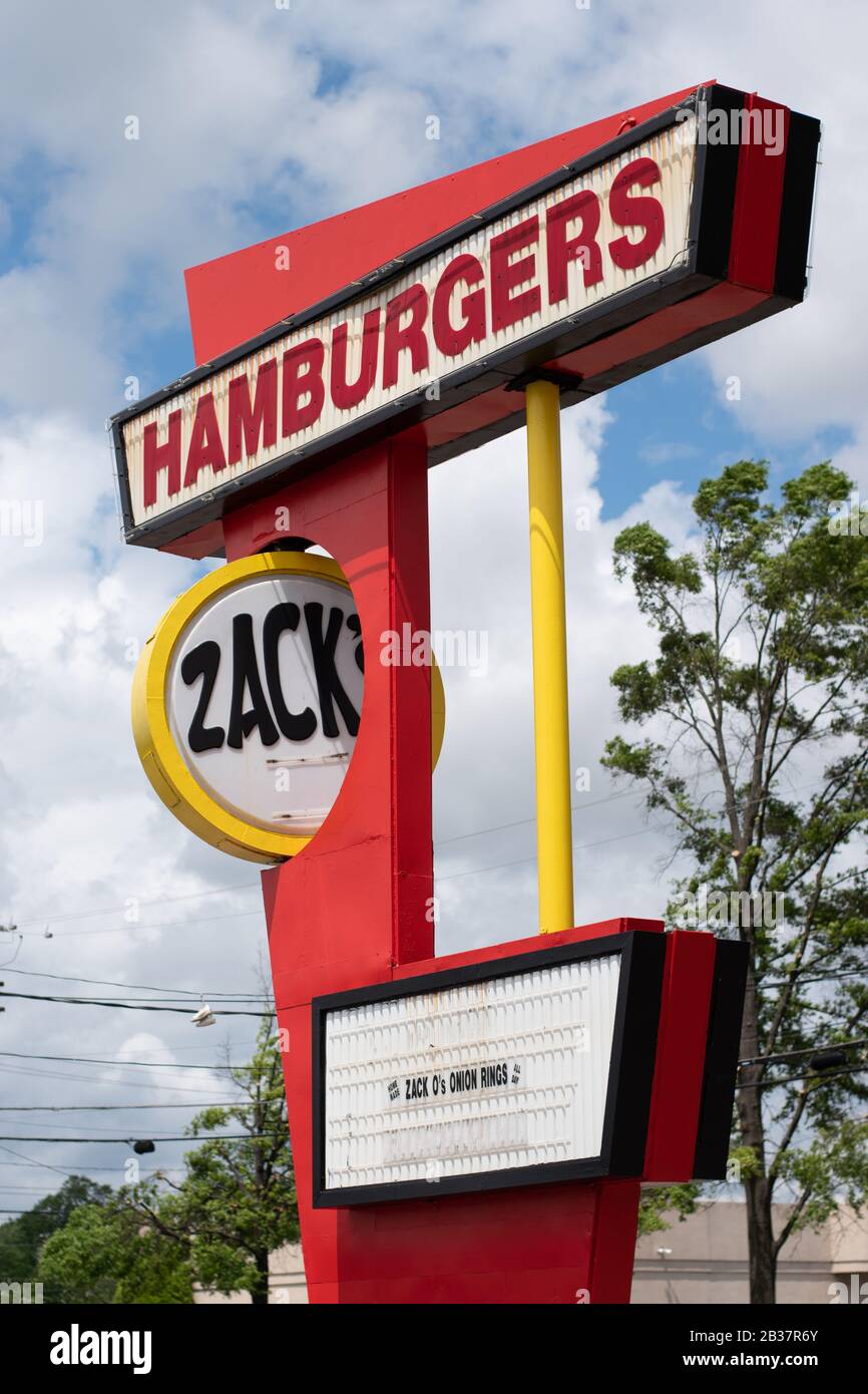 Charlotte, NC/USA - April 26, 2019: Vertical shot of "Zacks Hamburgers ...