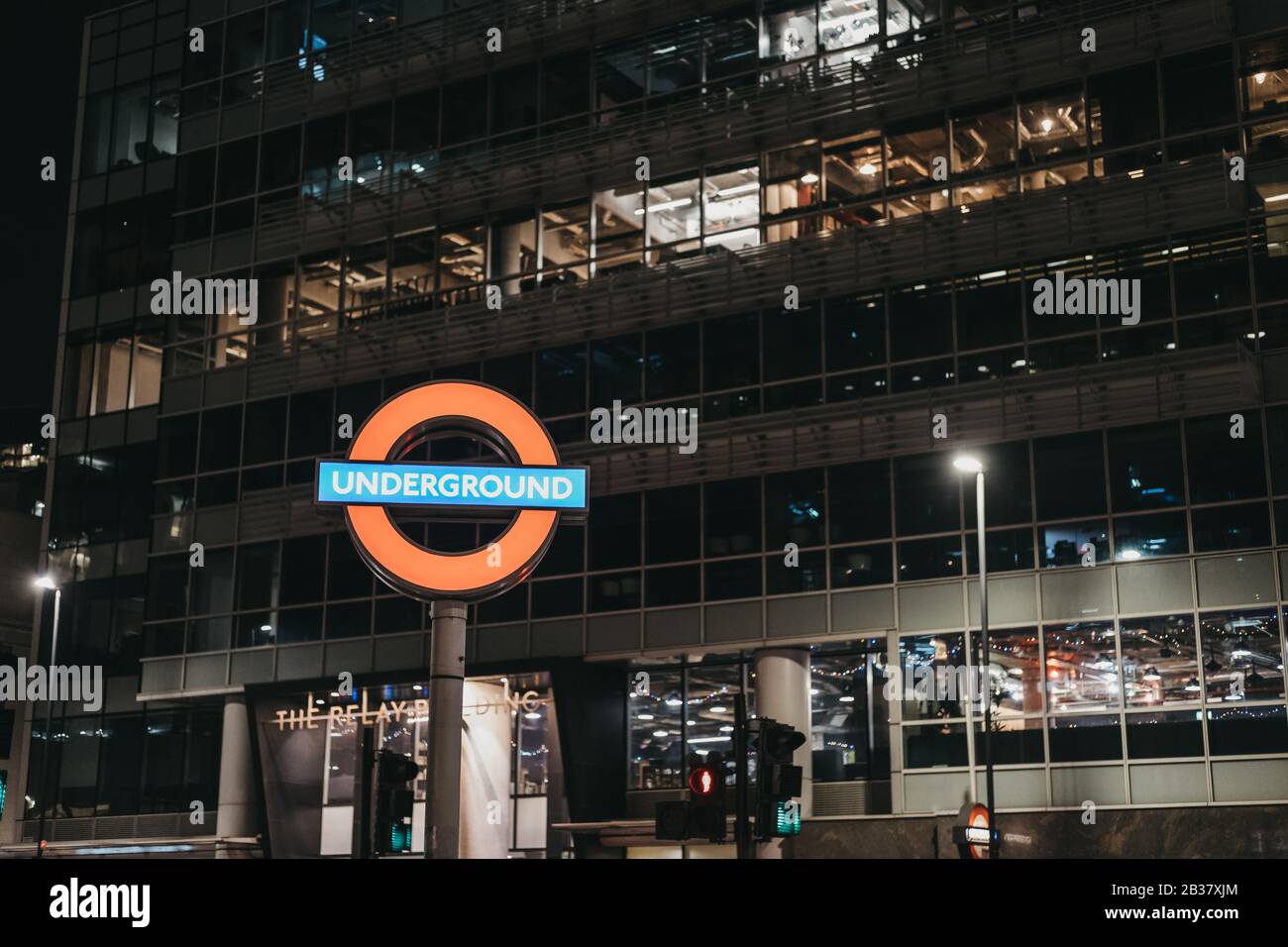 London, UK - December 14, 2019: London Underground sign against houses ...