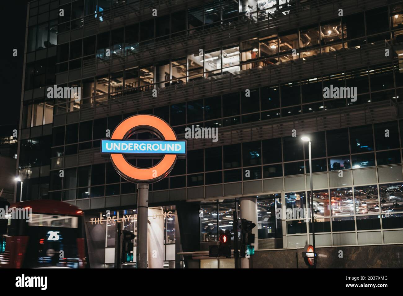 London, UK - December 14, 2019: London Underground sign against houses ...