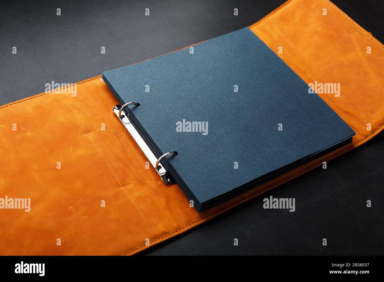 Photo album with empty space for photos, white frames on black paper ...