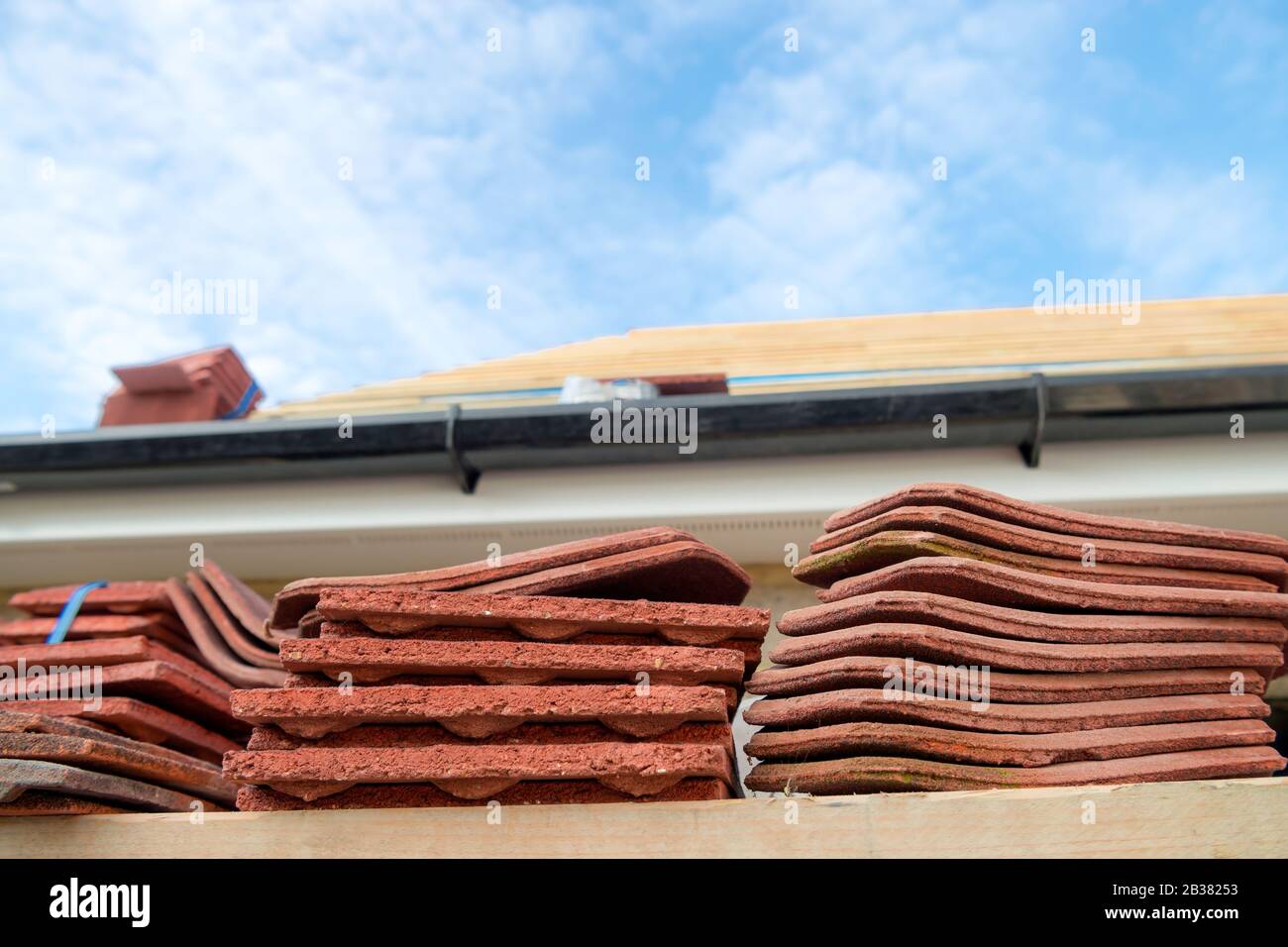 House roof tiles delivery Stock Photo - Alamy