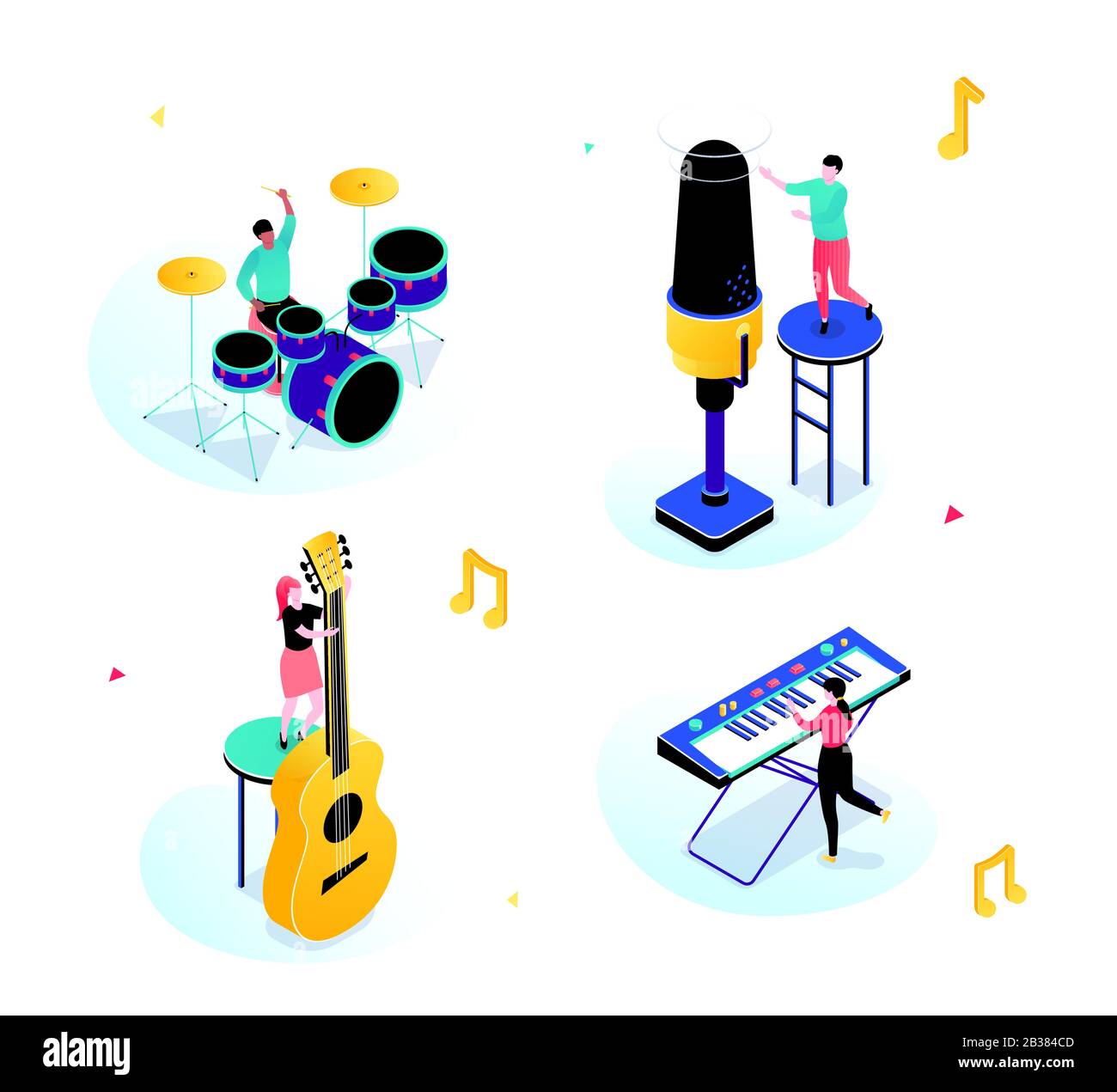 Music party - modern isometric scenes with characters Stock Vector ...