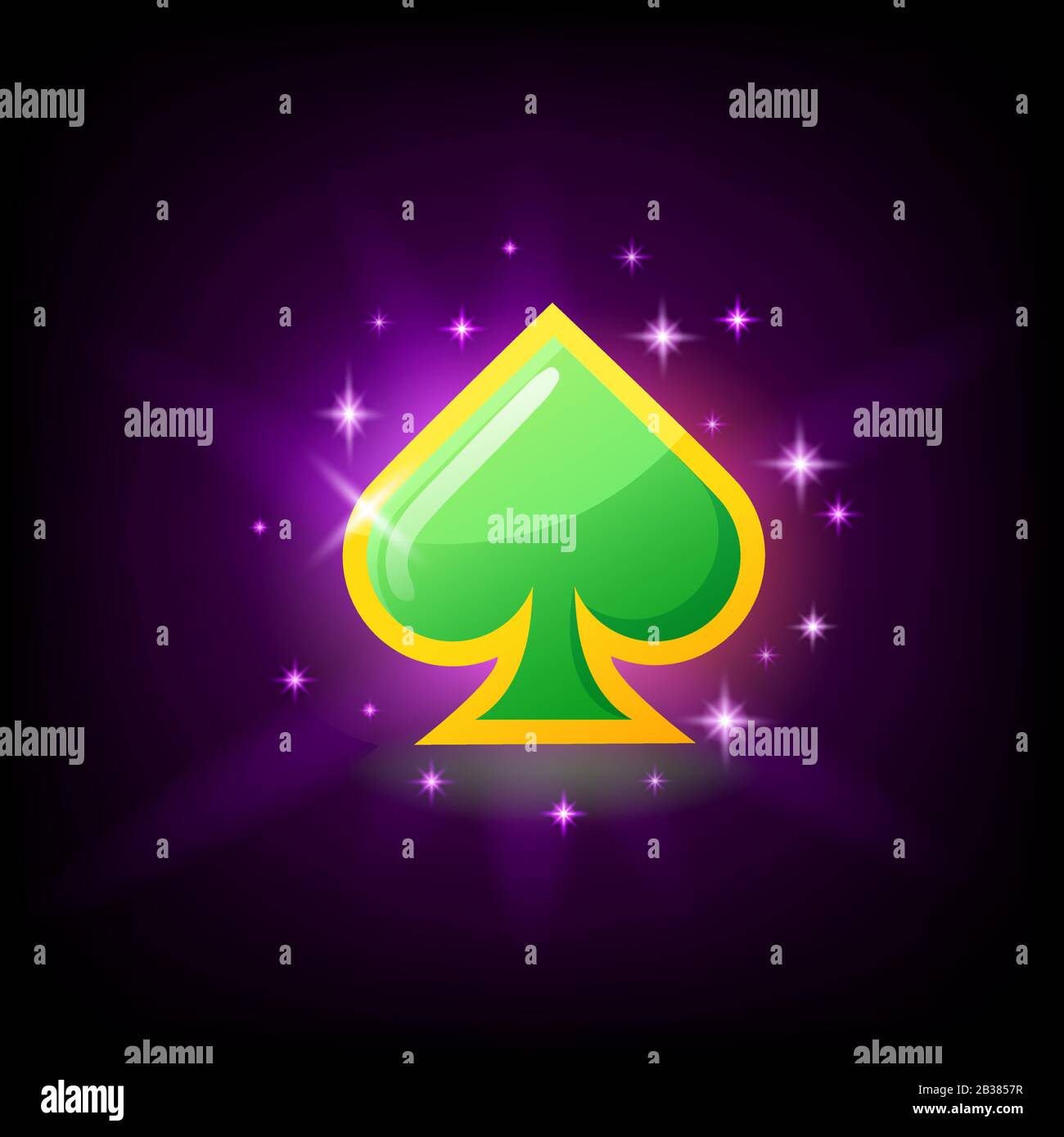 Green and gold spade icon, card suit symbol for slot machine, gambling ...