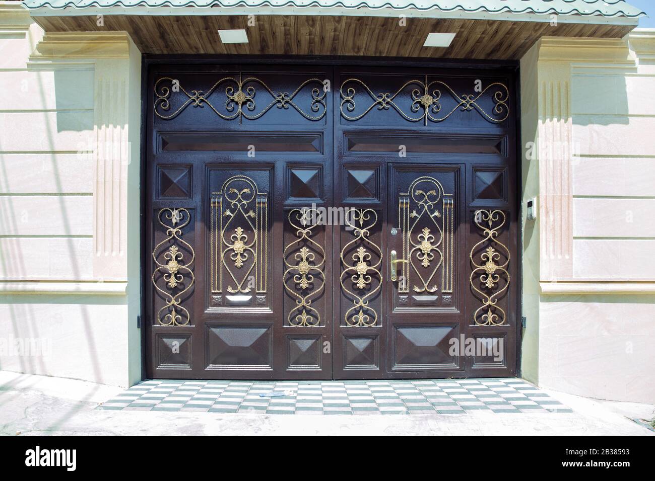 Shutter door or roller door and concrete floor outside .White Automatic ...