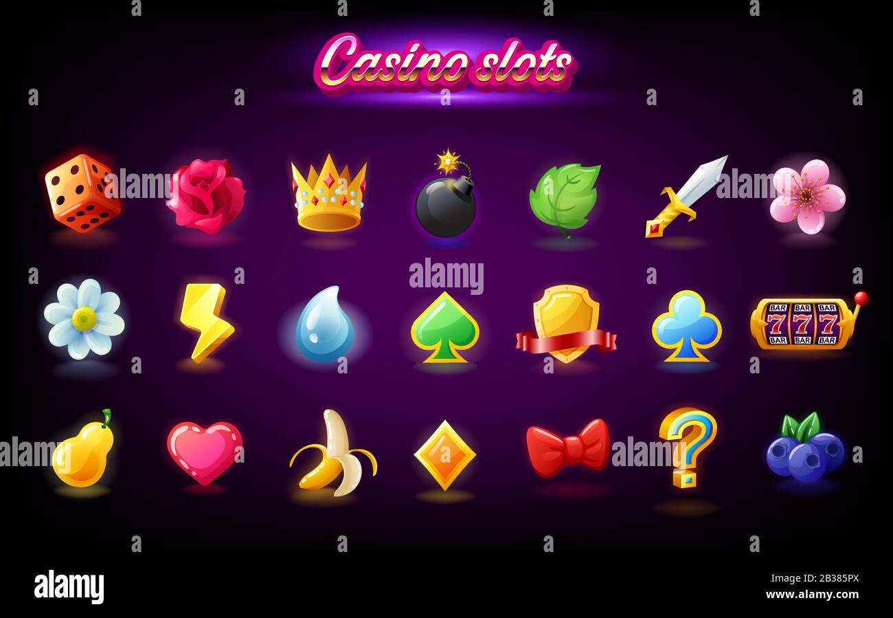 Colorful slots icon set for casino slot machine, gambling games, icons ...