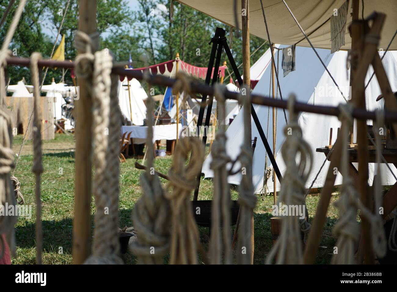 Impressions of a camp life on a medieval festival in Germany Stock ...