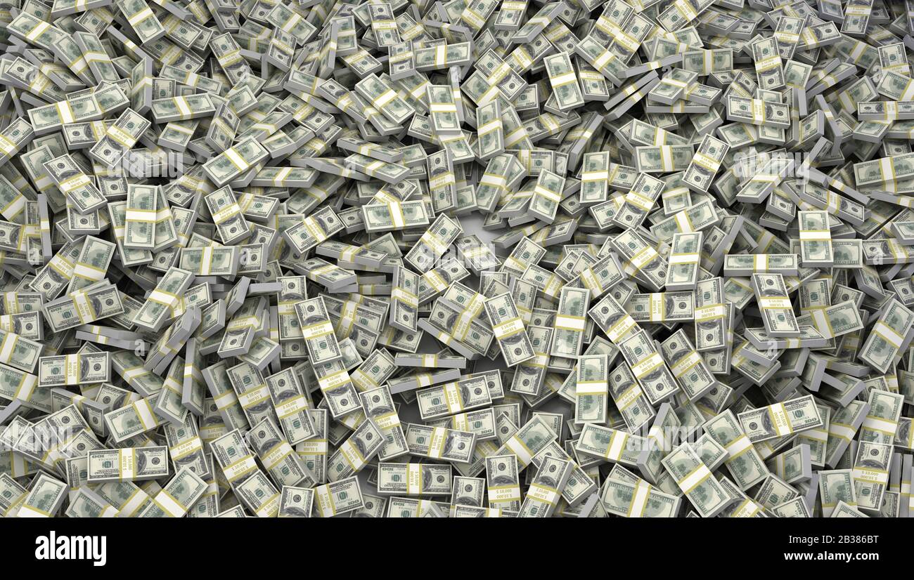 A pile of one hundred US banknotes. Cash of hundred dollar bills ...