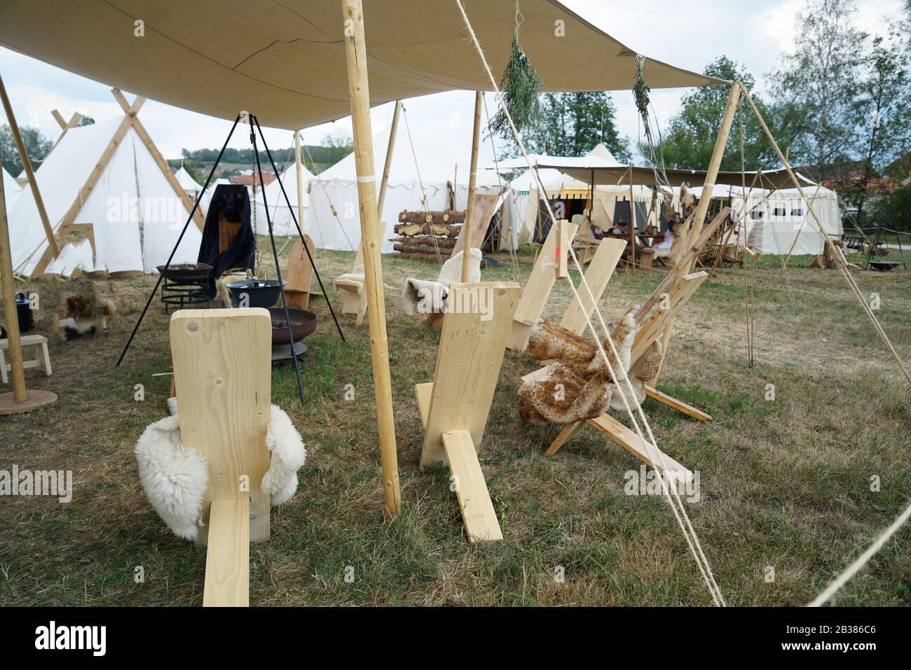 Impressions of a camp life on a medieval festival in Germany Stock ...