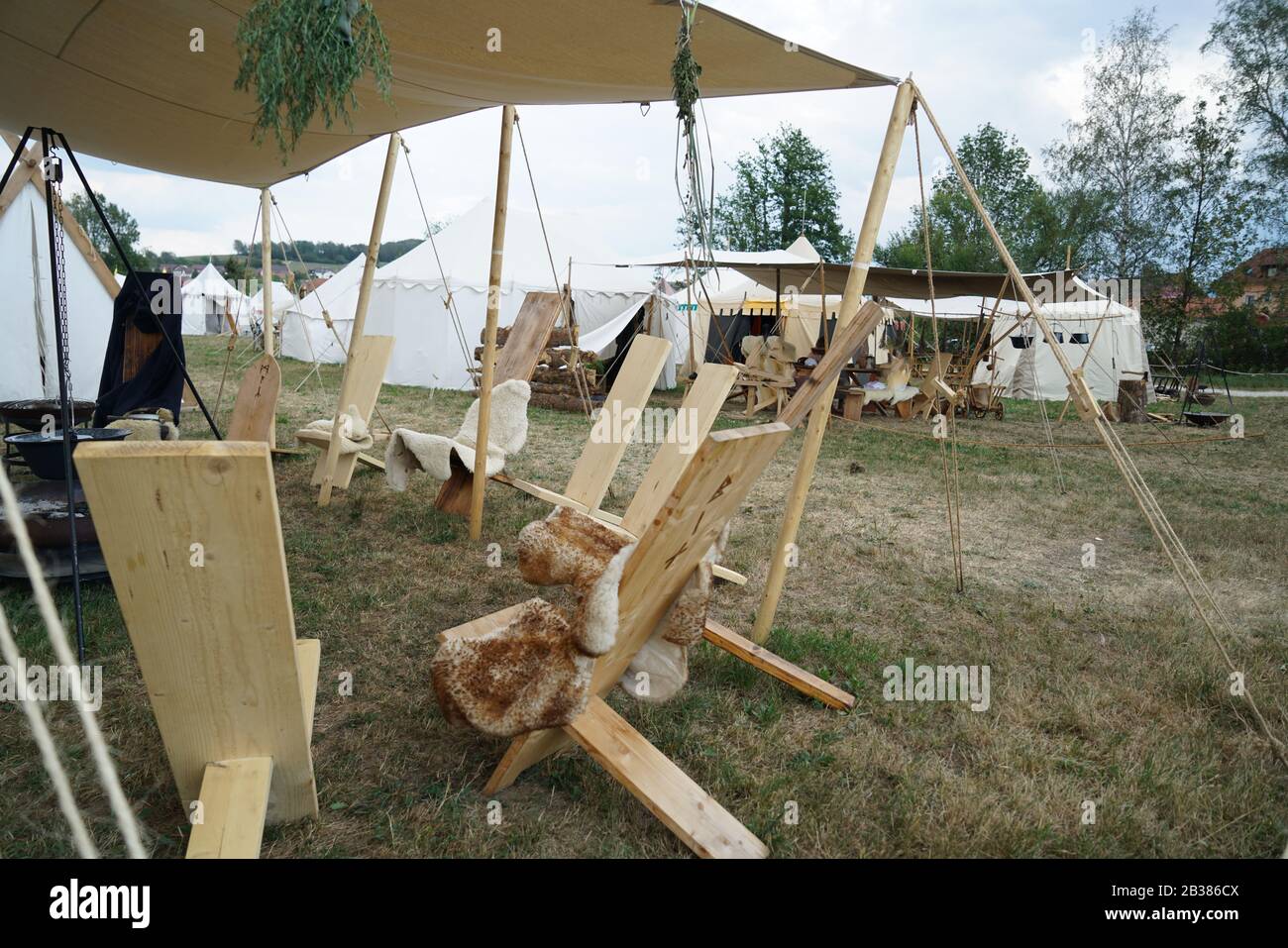 Impressions of a camp life on a medieval festival in Germany Stock ...