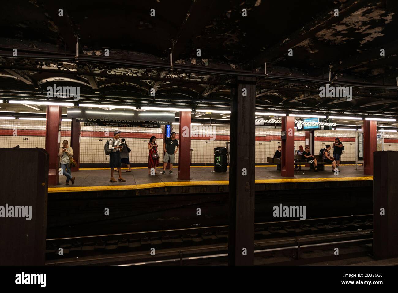 New York City, USA - August 4, 2018: People waiting a train in the ...