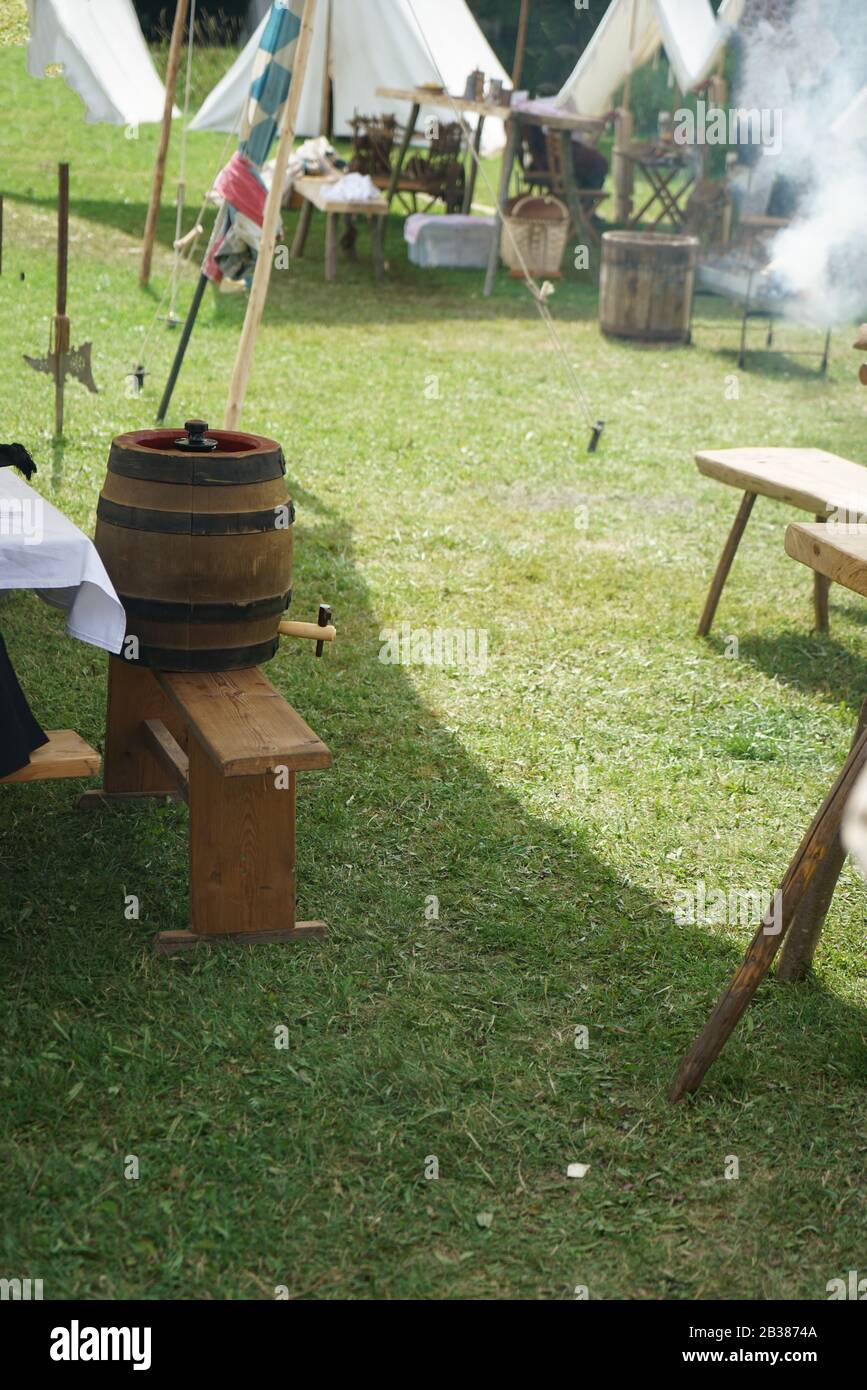 Impressions of a camp life on a medieval festival in Germany Stock ...