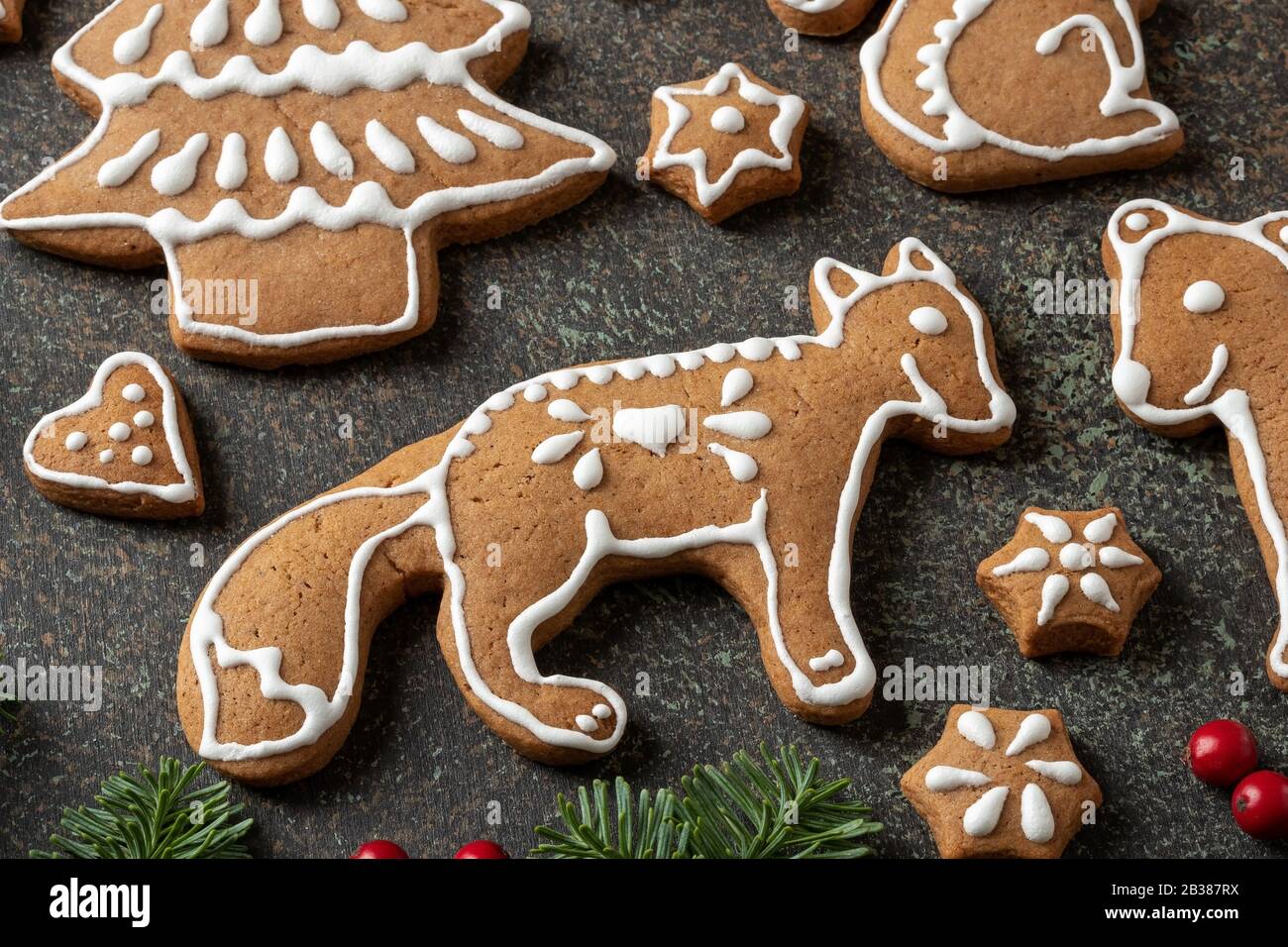 Homemade Christmas gingerbread cookies with white icing Stock Photo - Alamy