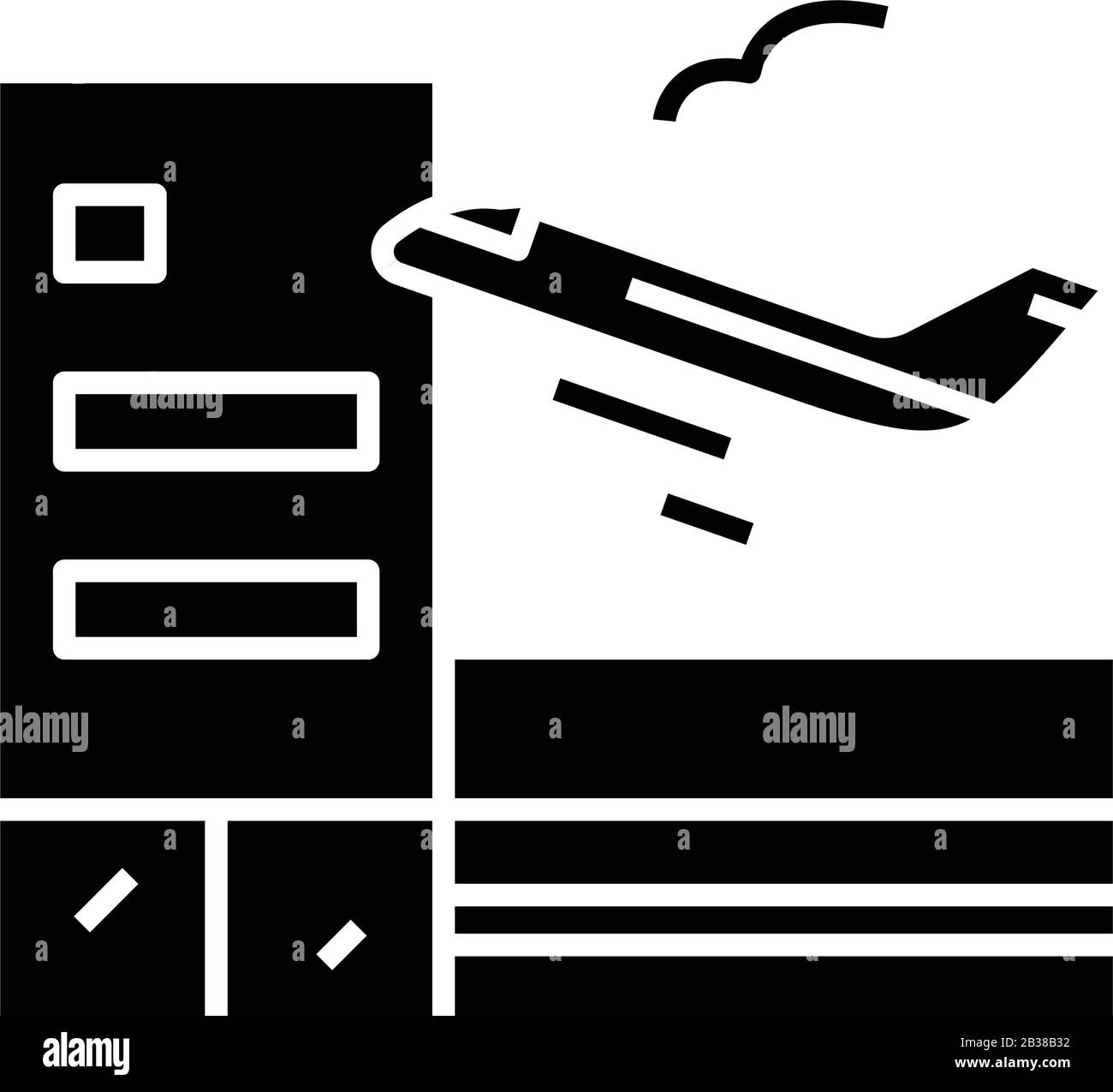 Plane takeoff black icon, concept illustration, vector flat symbol ...