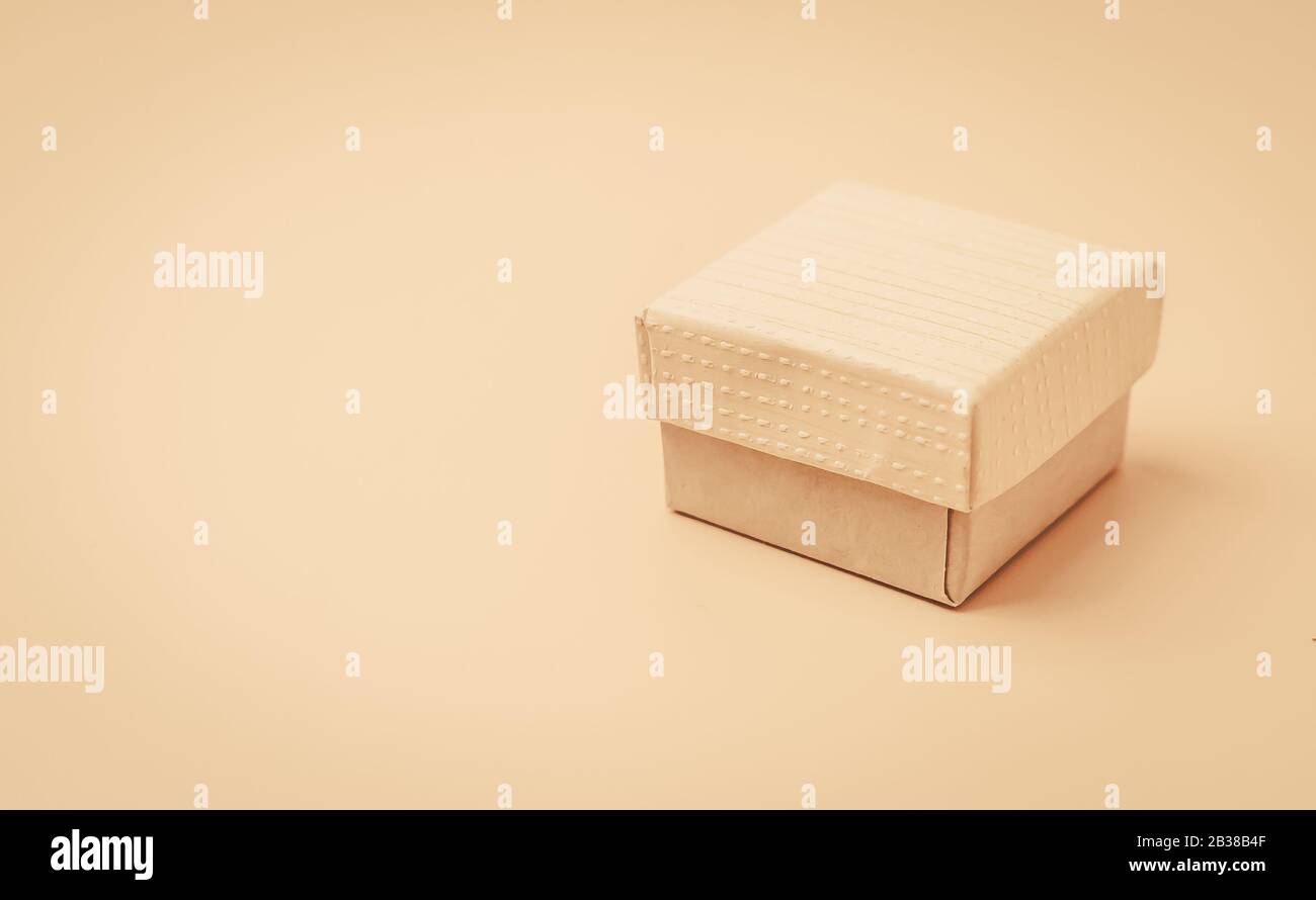 Vintage beige box on a beige isolated background. Soft toning. Template ...