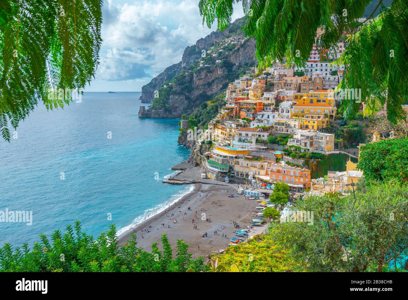 Beautiful Landscape with Positano town at famous amalfi coast, Italy ...