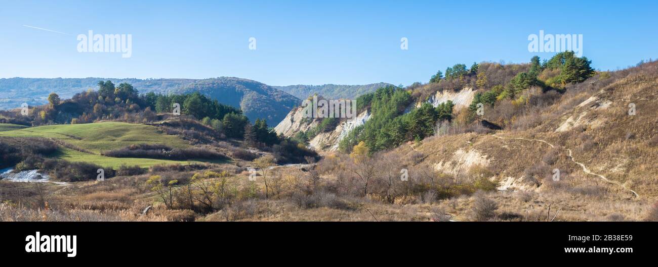 Panoramic landscape image of Salt Mountains near Praid, Romania Stock ...