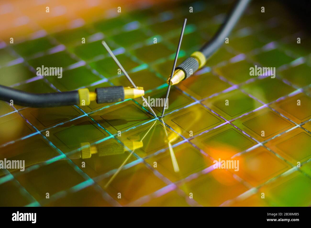 Checking microchips on silicon wafer with probe station.Microelecronics ...