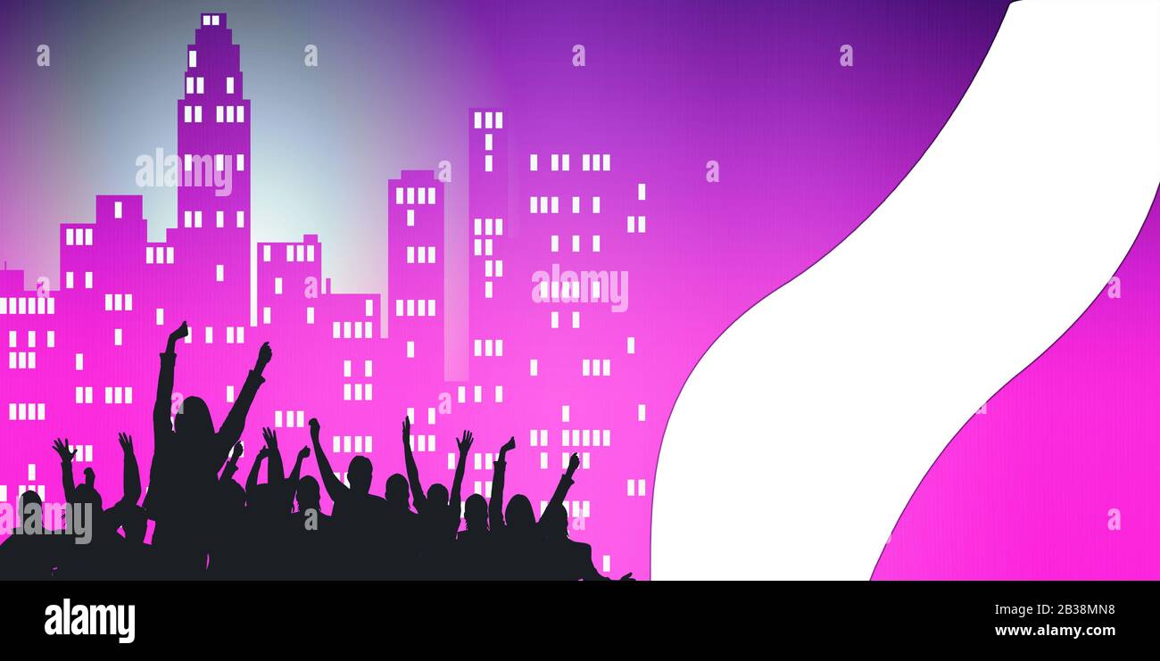 Pink crowd banner or leaflet with the city in the background Stock ...