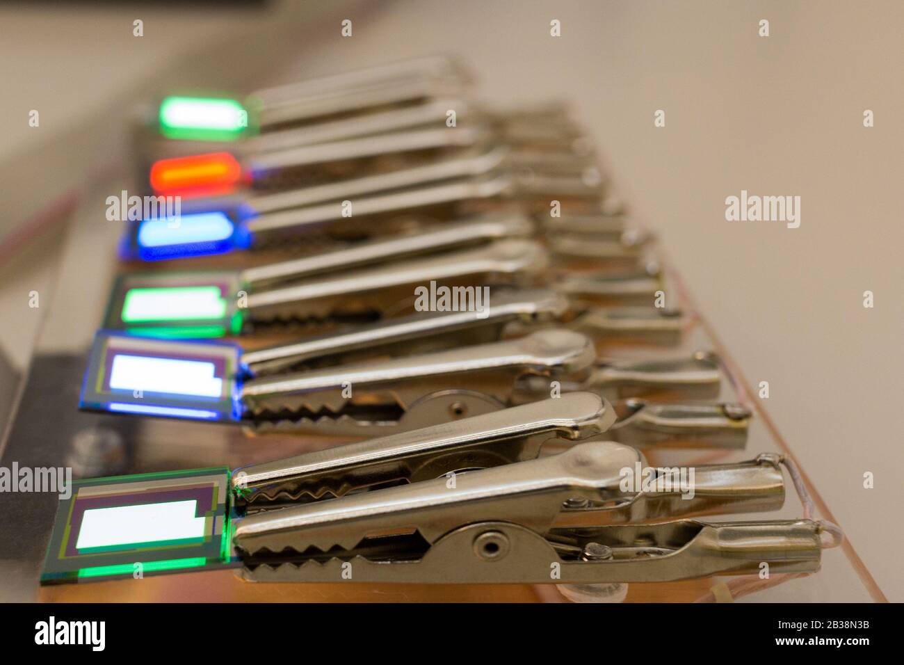 Checking turn on small RGB oled display on a probe station Stock Photo ...