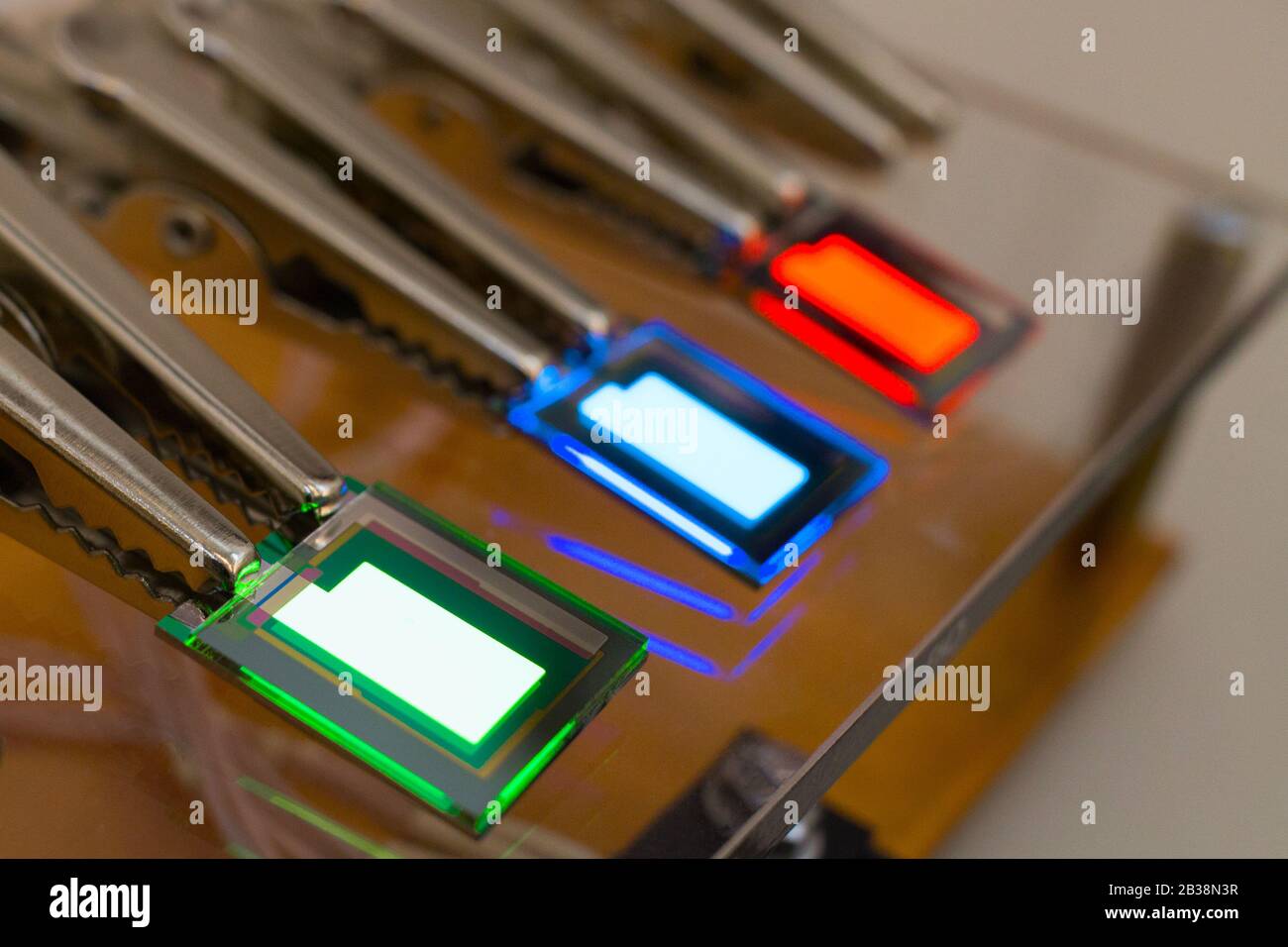 Checking turn on small RGB oled display on a probe station Stock Photo ...