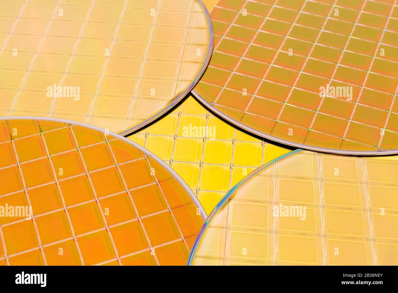 Many Silicon Wafers three types - gold color wafes with microchips ...