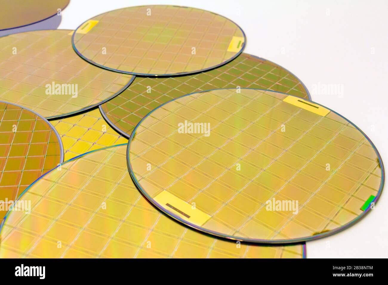 Many Silicon Wafers three types - gold color wafes with microchips ...