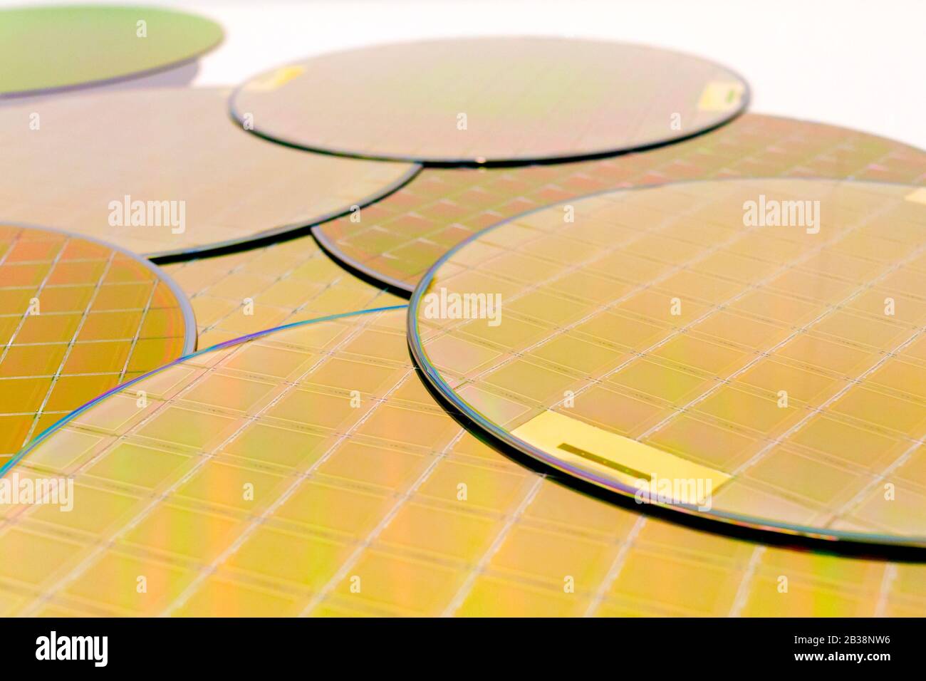 Many Silicon Wafers three types - gold color wafes with microchips ...