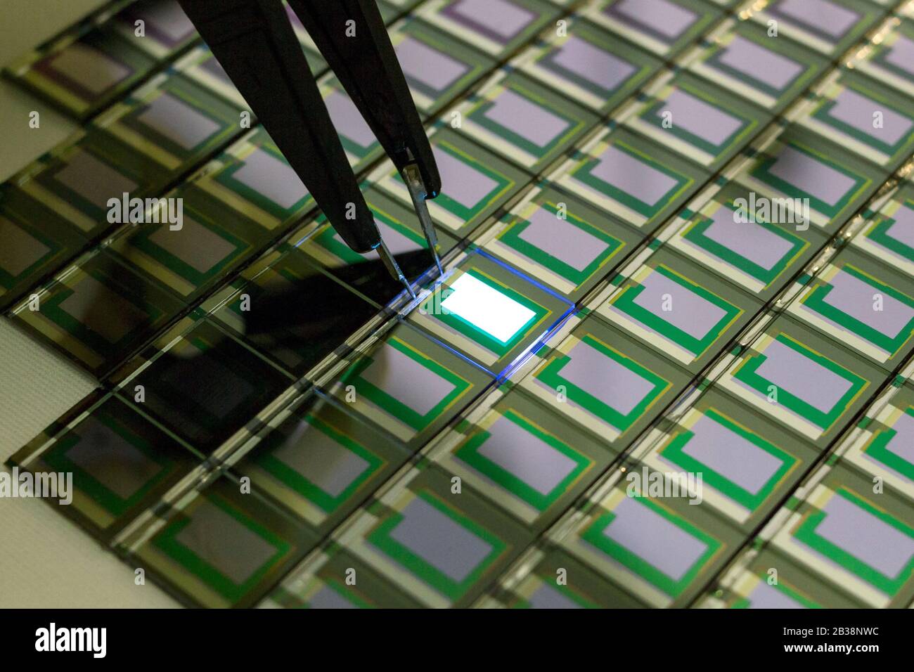 Checking turn on small oled displays of white color with a probe ...