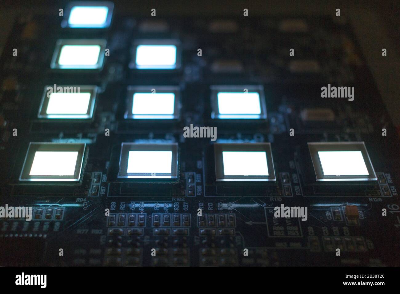 The process of checking several oled displays on the test station ...