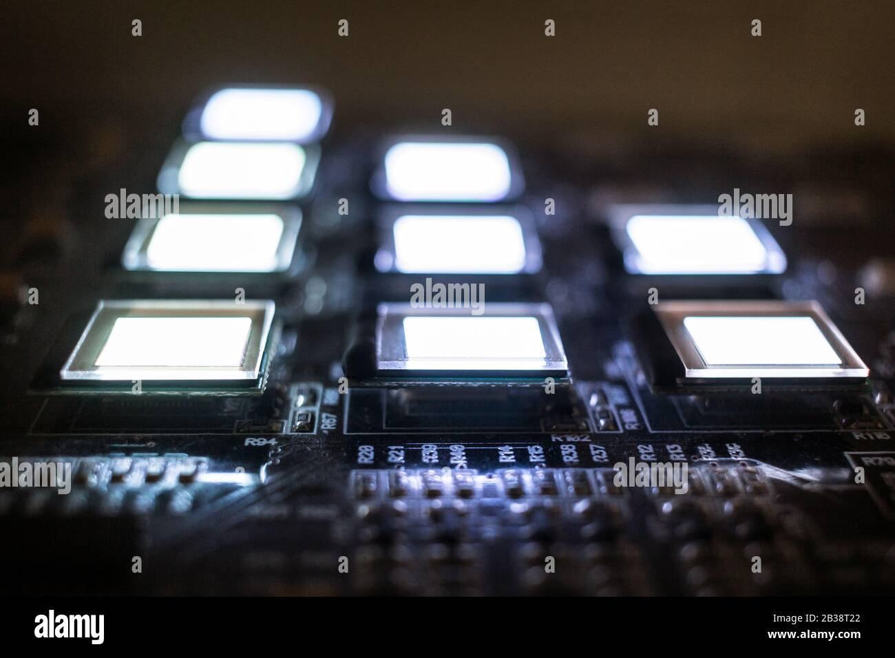 The process of checking several oled displays on the test station ...