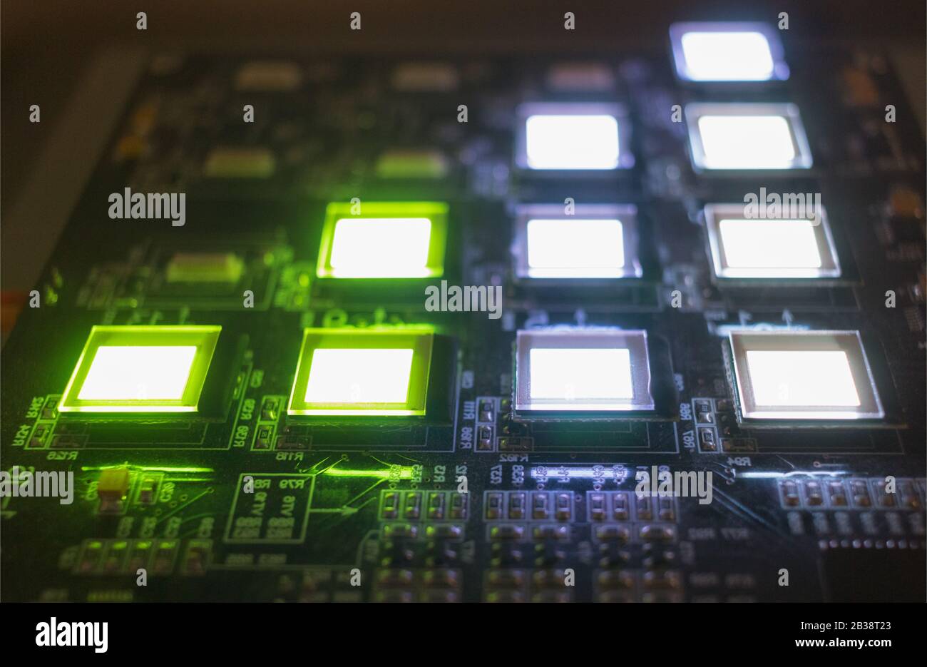 The process of checking several oled displays on the test station ...