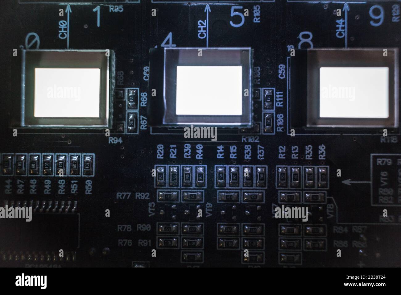 The process of checking several oled displays on the test station ...