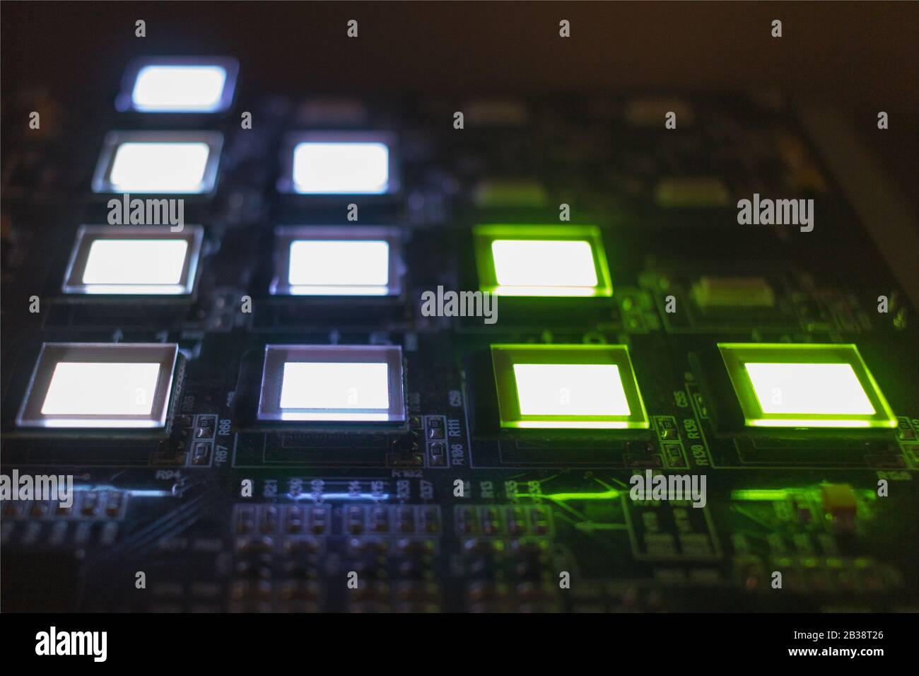 The process of checking several oled displays on the test station ...