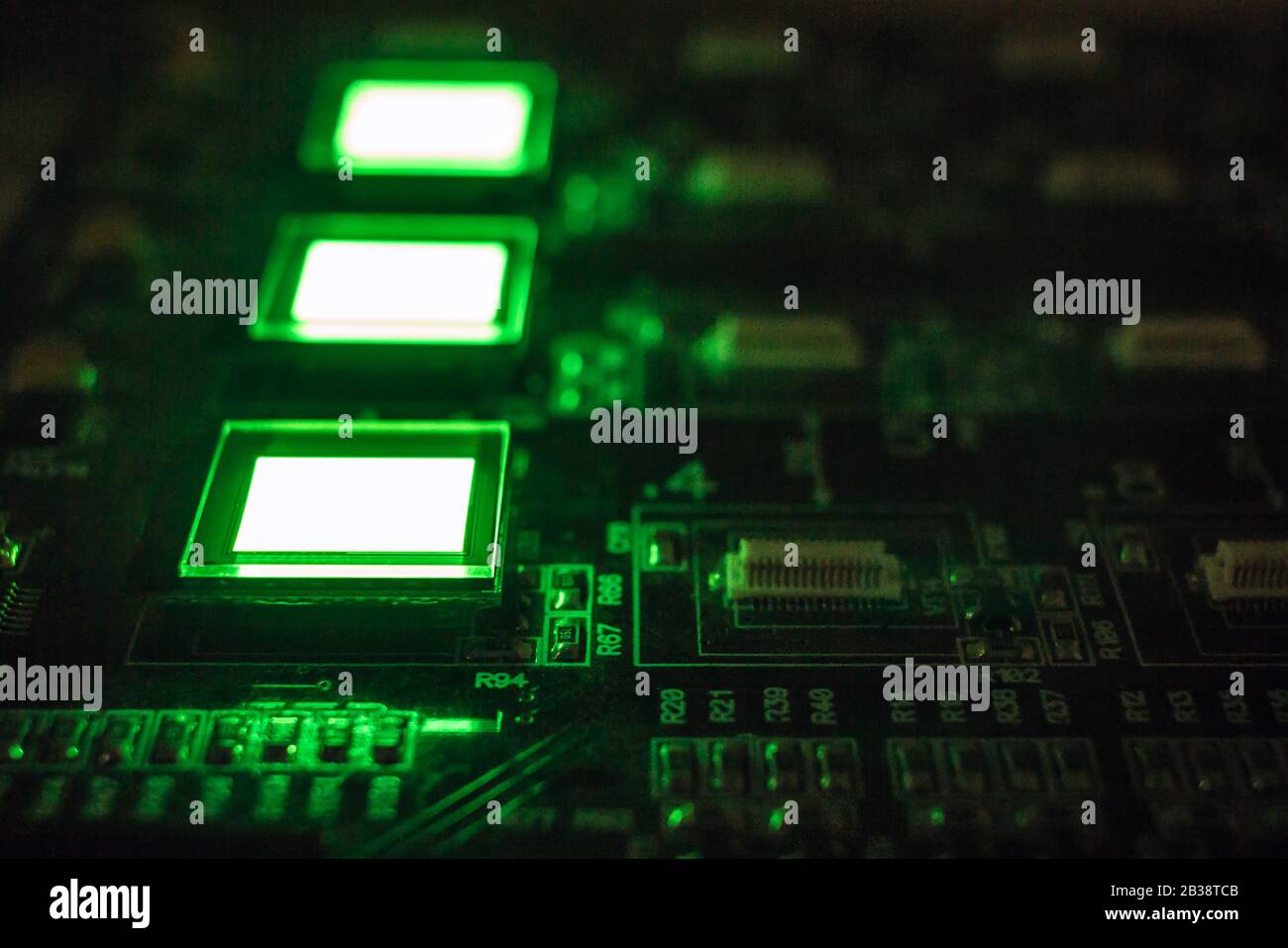 The process of checking several oled displays on the test station ...
