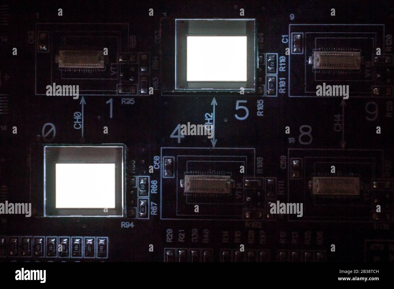 The process of checking several oled displays on the test station ...