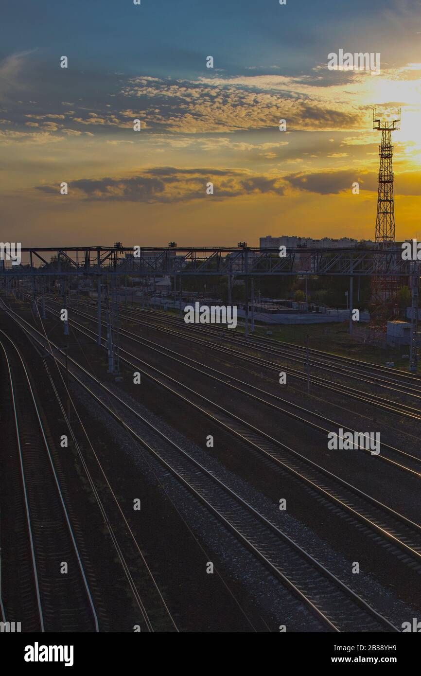 Cargo train platform at sunset Stock Photo - Alamy