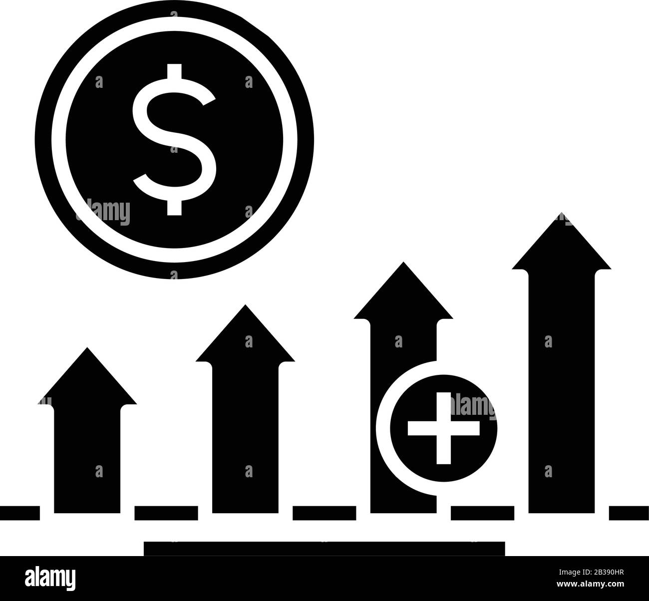 Profit growth black icon, concept illustration, vector flat symbol ...