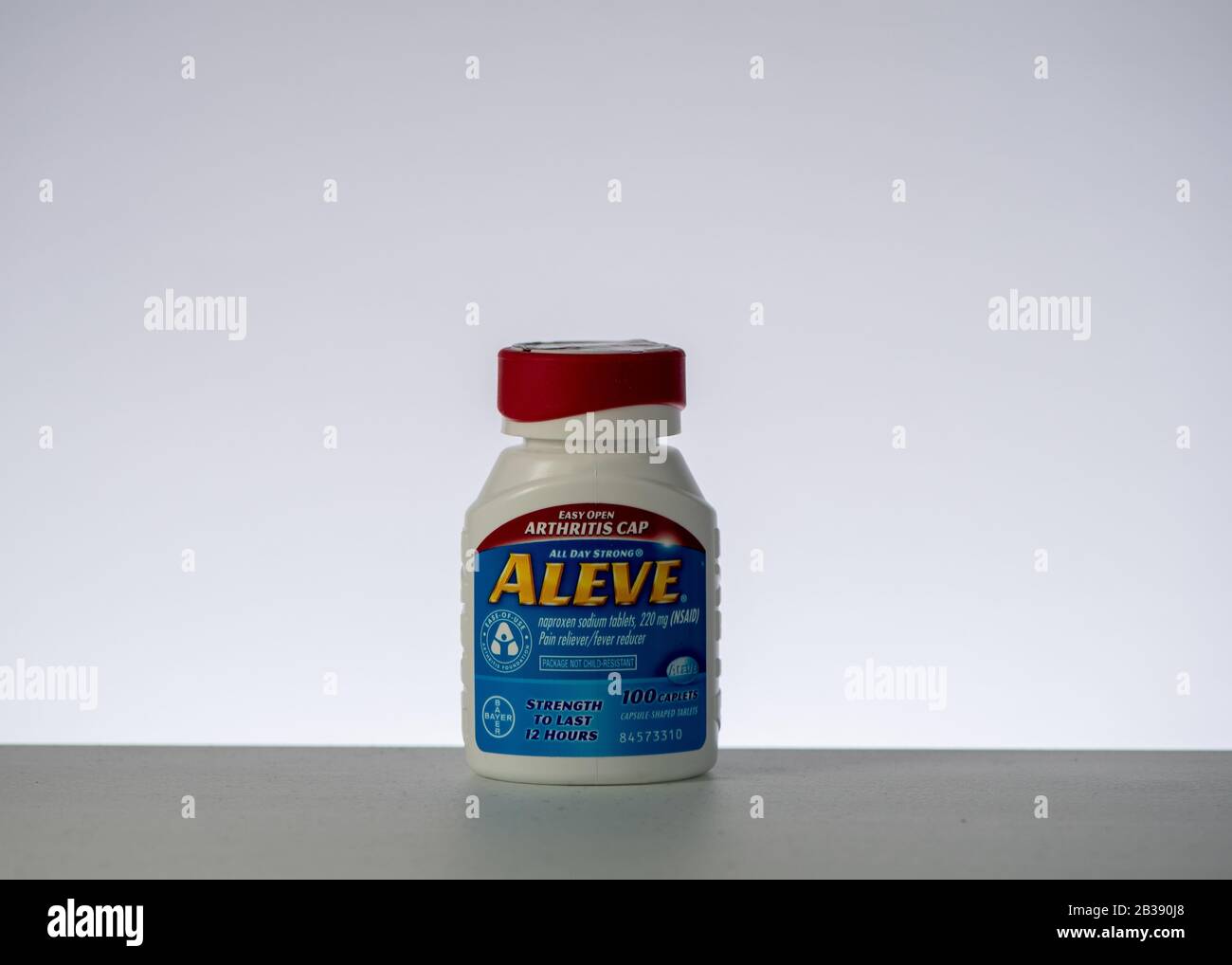 Davis, CA, 09 February, 2020. Bottle of Aleve with easy-to-open ...