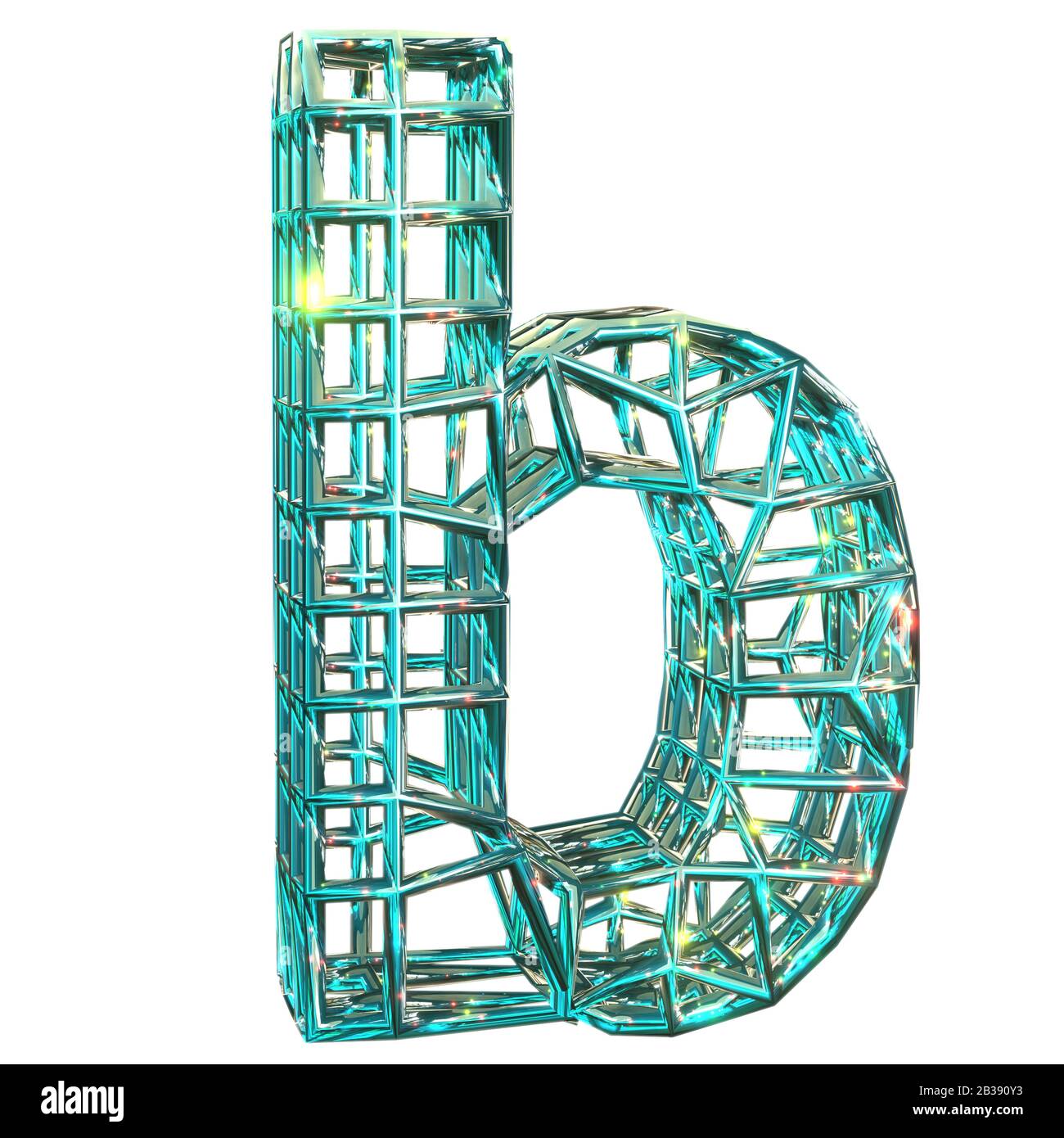 3D rendering. Lowercase Letter b. Crisp Sparkling aquamarine font ...