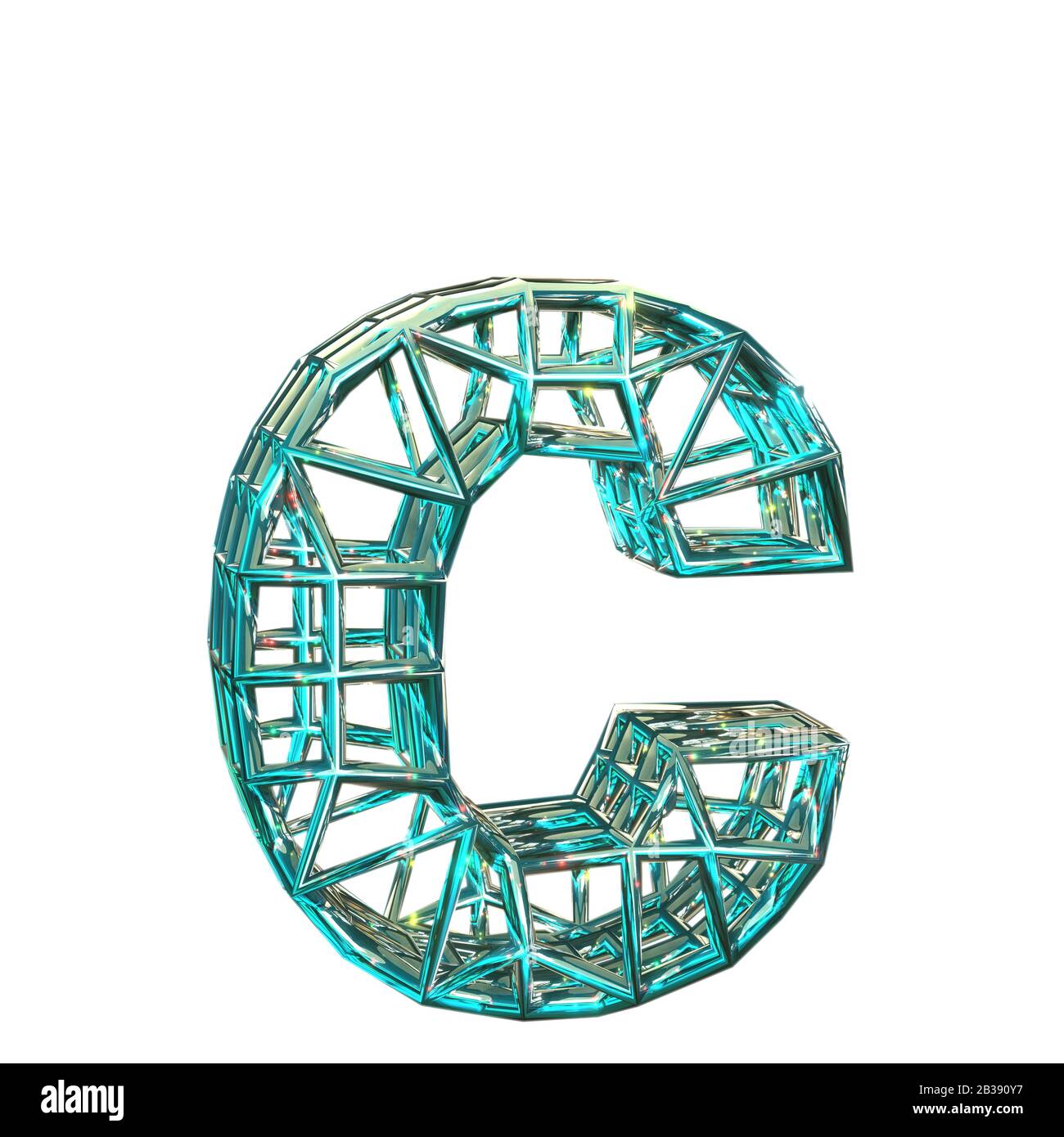 3D rendering. Lowercase Letter c. Fresh Sparkling aquamarine font ...