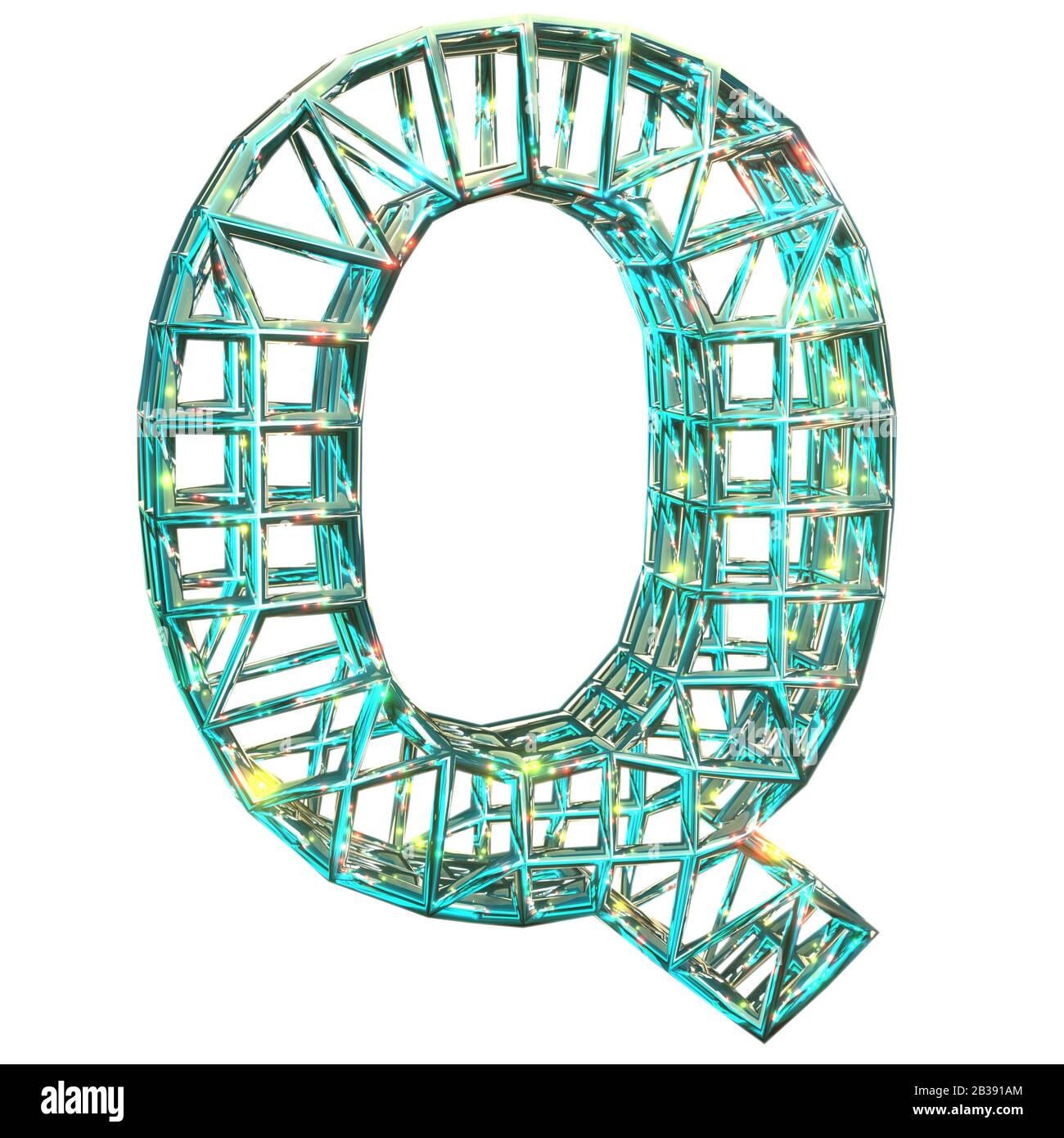 3D rendering. Uppercase Letter Q. Pristine Sparkling aquamarine font ...
