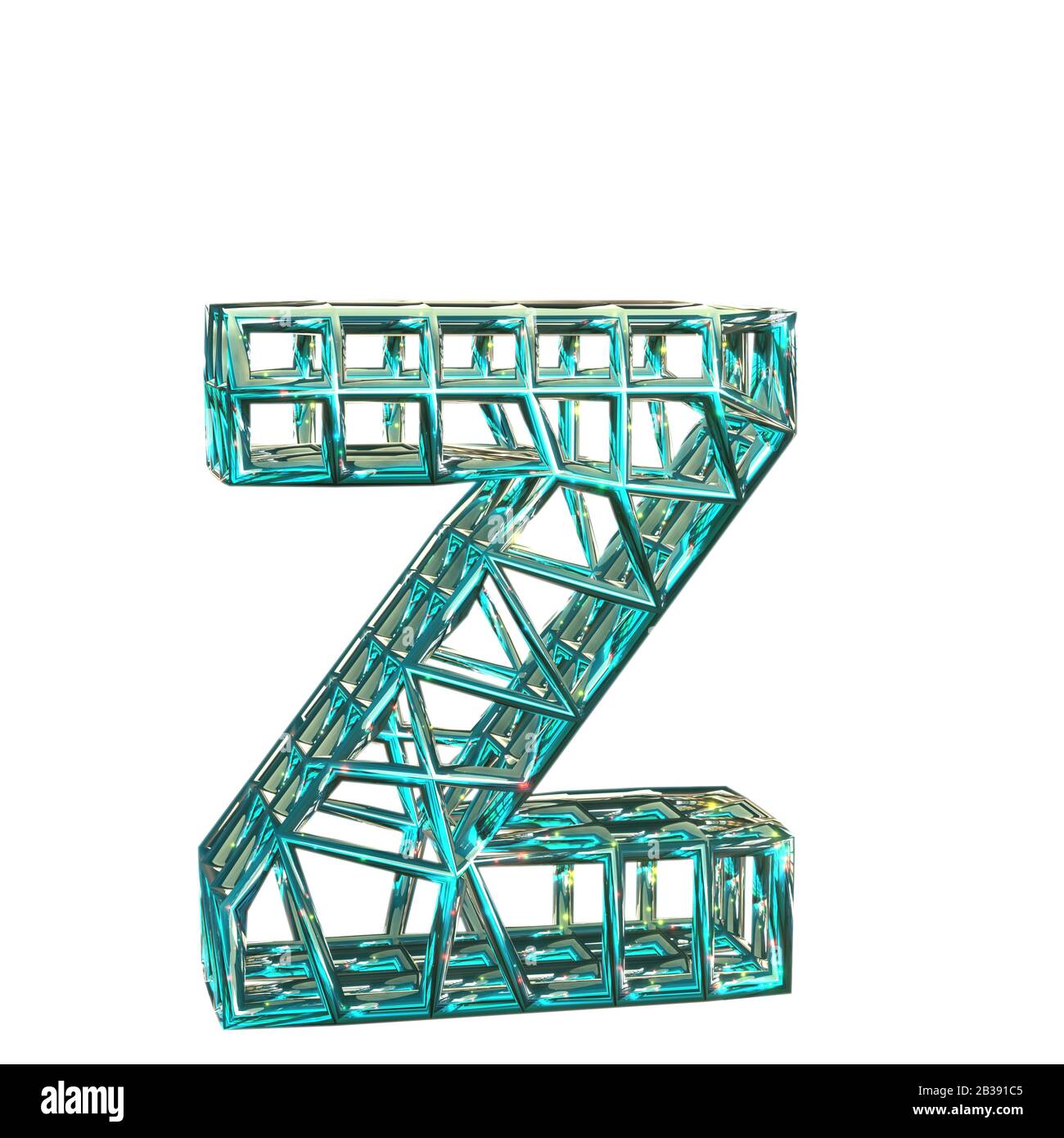 3D rendering. Lowercase Letter z. Breezy Sparkling aquamarine font ...