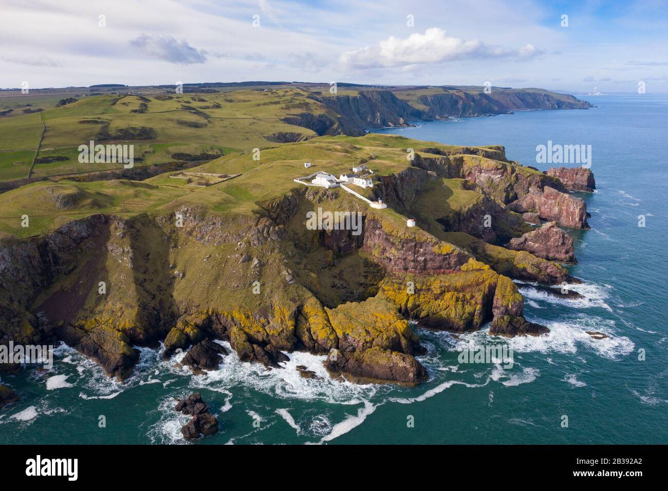 Aerial view of St Abbs Head with lighthouse in Scottish Borders, Scotland, UK Stock Photo - Alamy