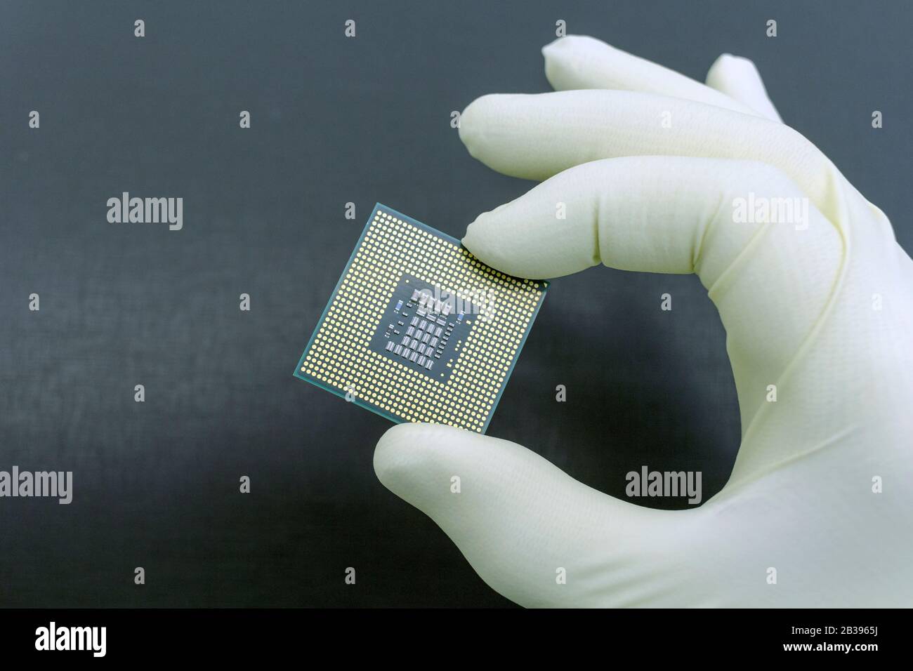 Hand in white glove holding a CPU computer processor microchip Stock ...