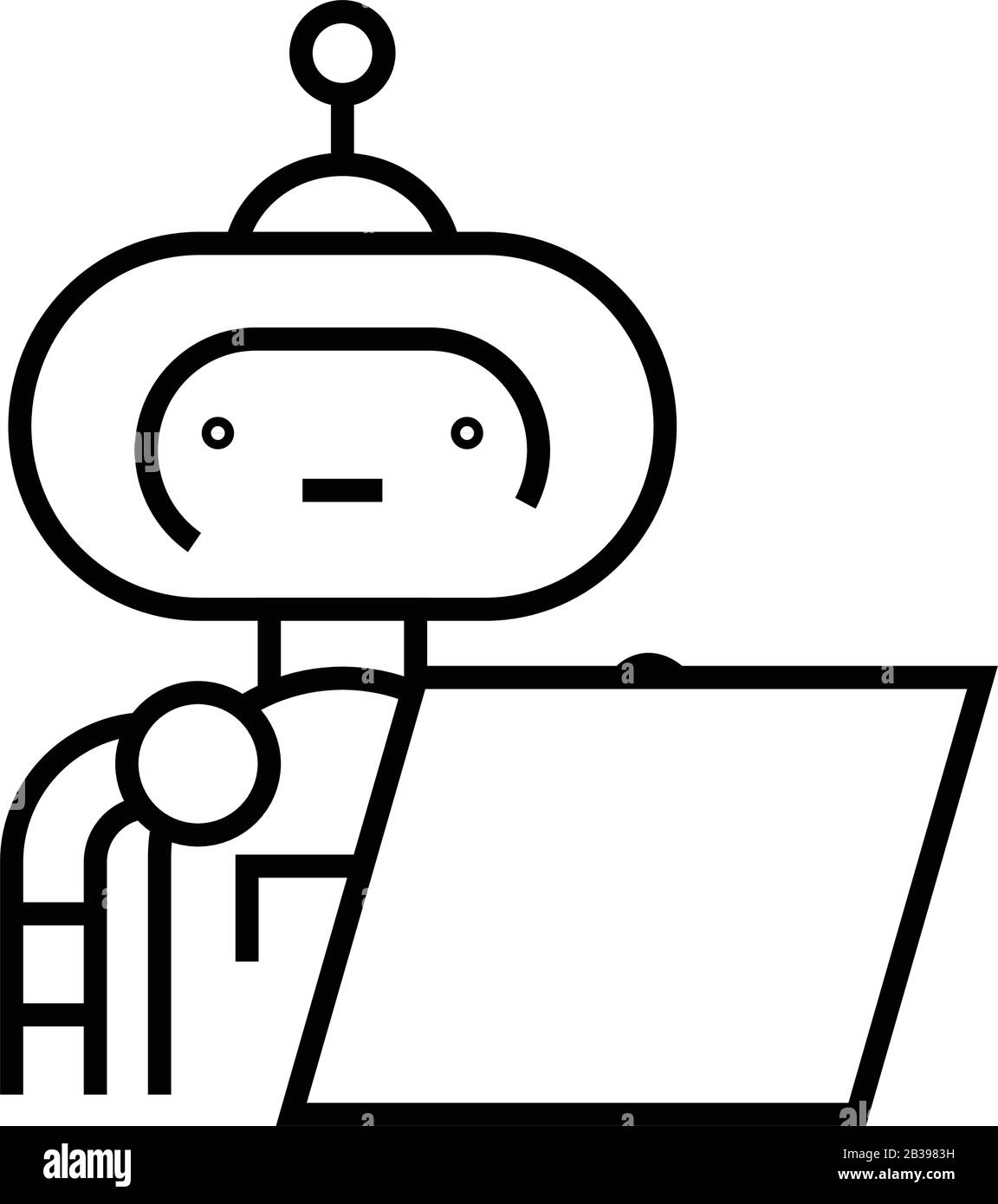 Writing robot line icon, concept sign, outline vector illustration ...