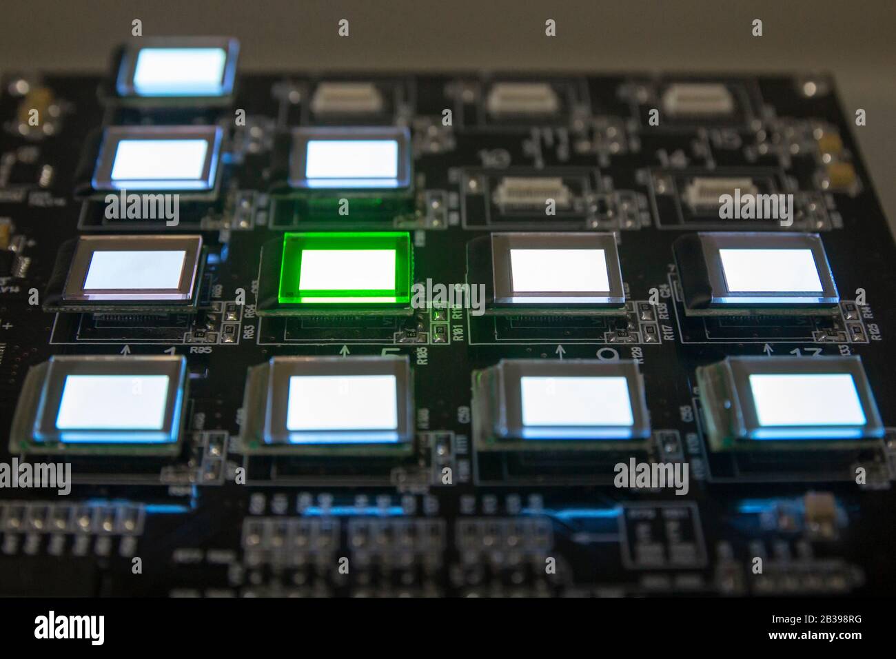 The process of checking several oled displays on the test station ...
