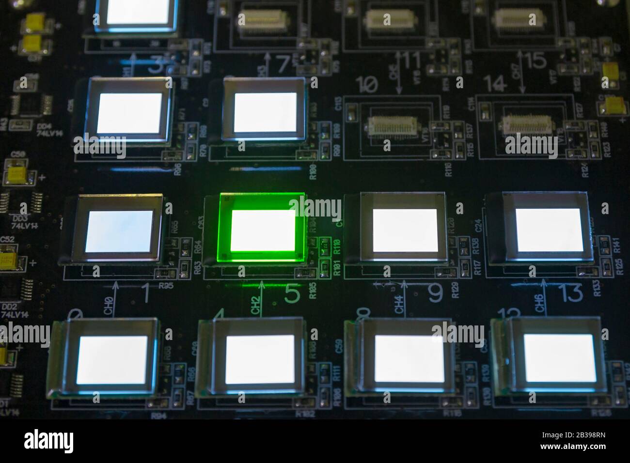 The process of checking several oled displays on the test station ...