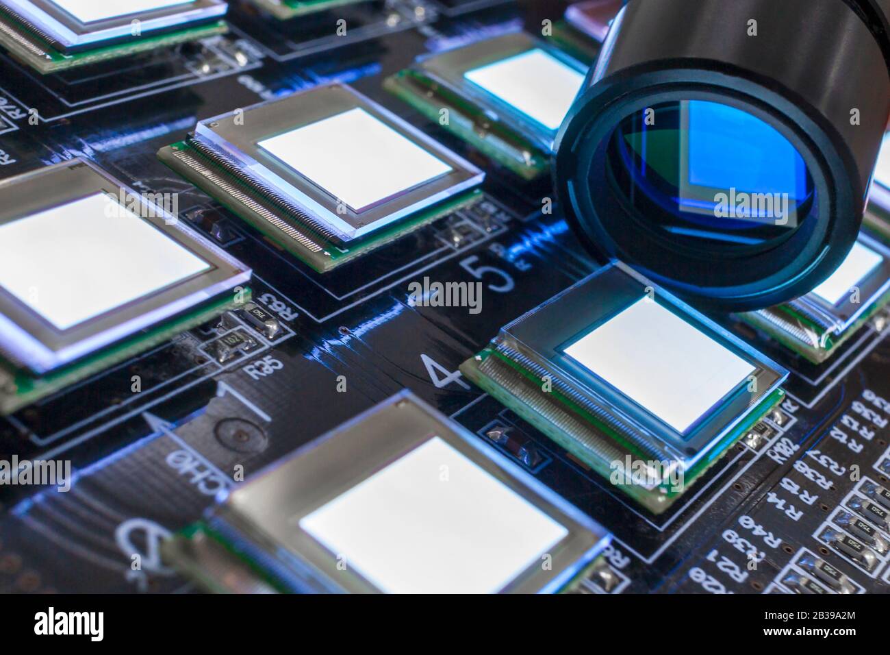 Test several oled displays of white color on the test station. Displays ...