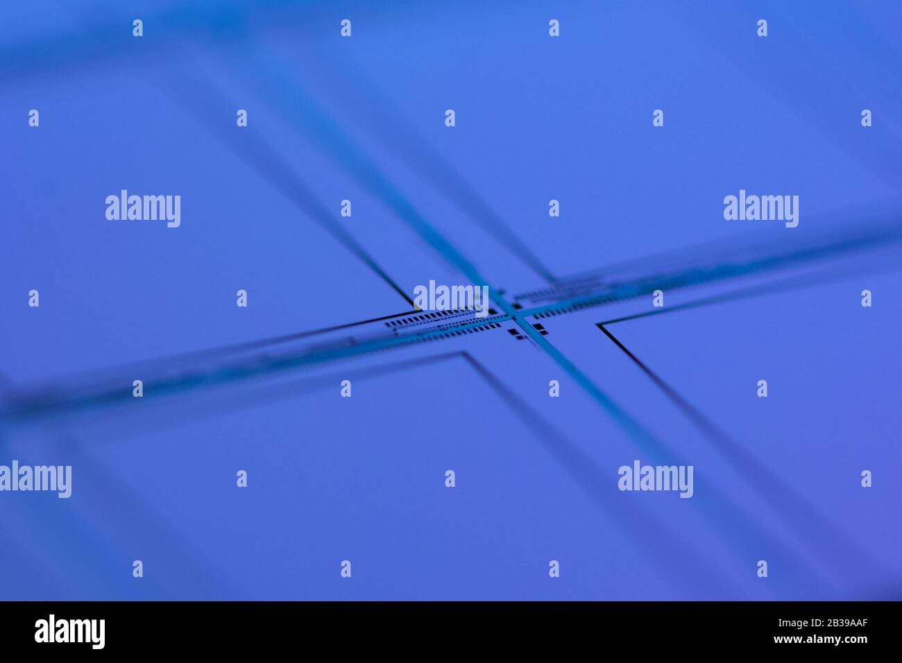 Close-up of chip on Silicon wafer .Macro of silicon wafers.Selective ...